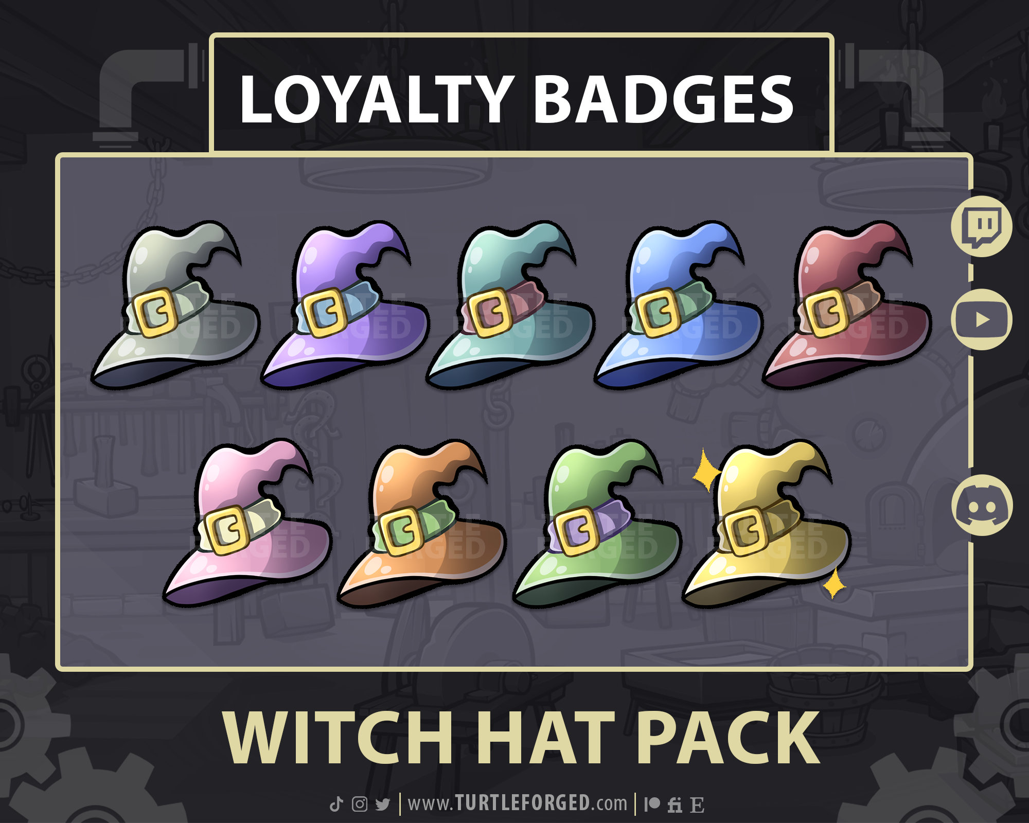 Witch Hats Subscriber/loyalty/bit Badges Cute Chibi Cartoon - Etsy