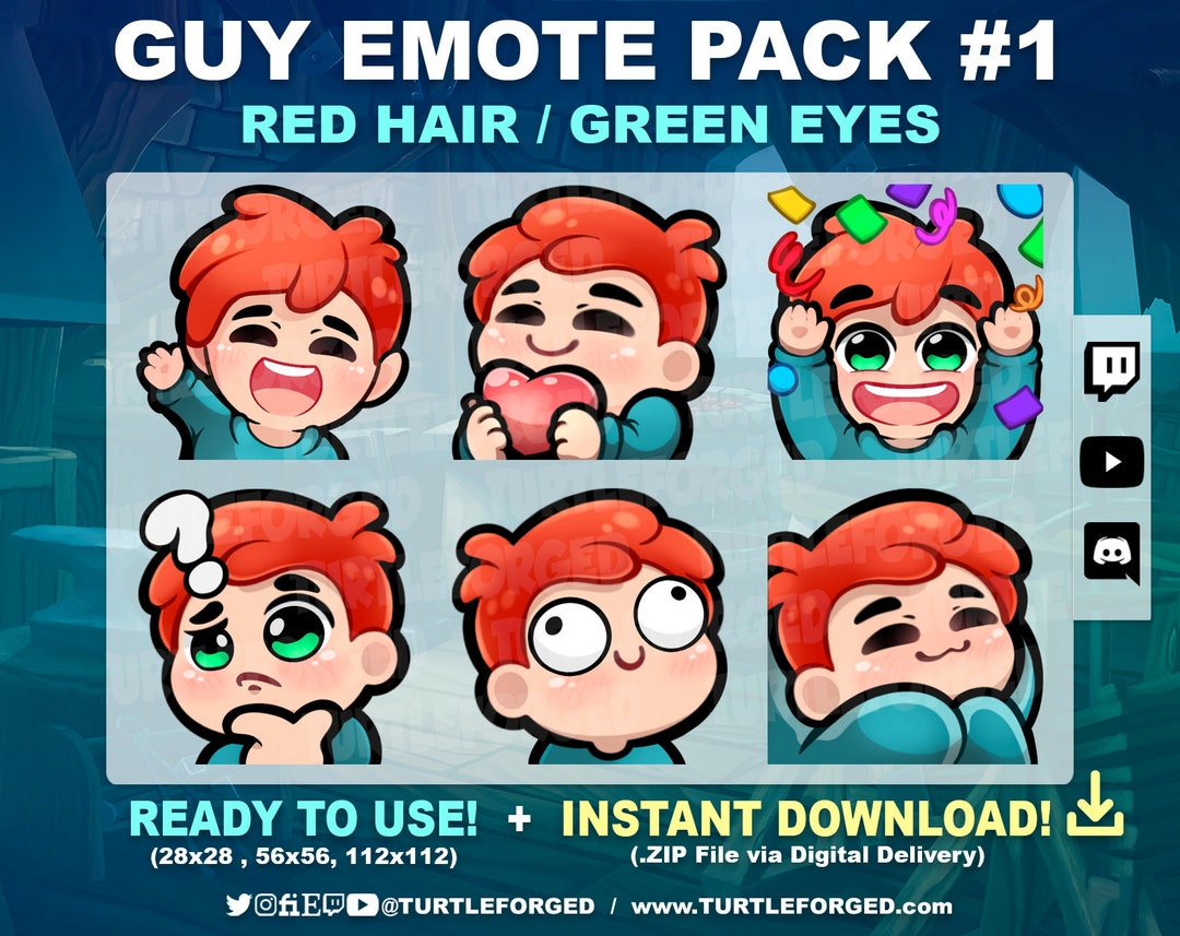 Cute Cartoon Guy Emote Pack 1 red Hair Green Eyes Wave - Etsy