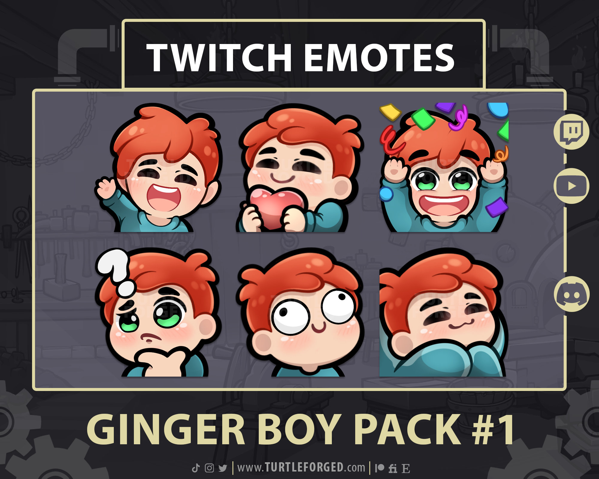 Cute Cartoon Guy Emote Pack #1 (red Hair, Green Eyes) | Wave, Heart ...