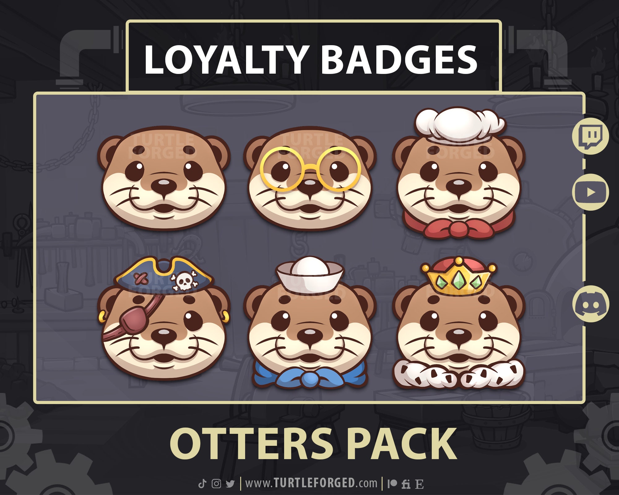 Brown Otter Subscriber/loyalty/bit Badges Cute Chibi Cartoon Badges ...