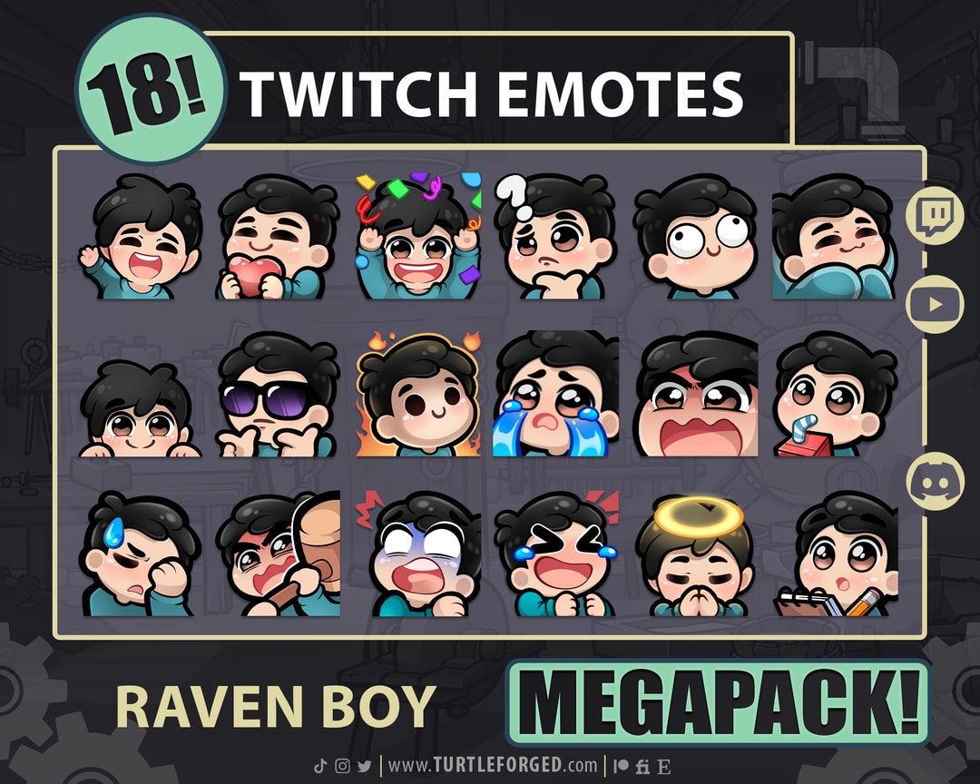 Cute Cartoon Guy Emote MEGAPACK raven Hair, Brown Eyes Includes 18 ...