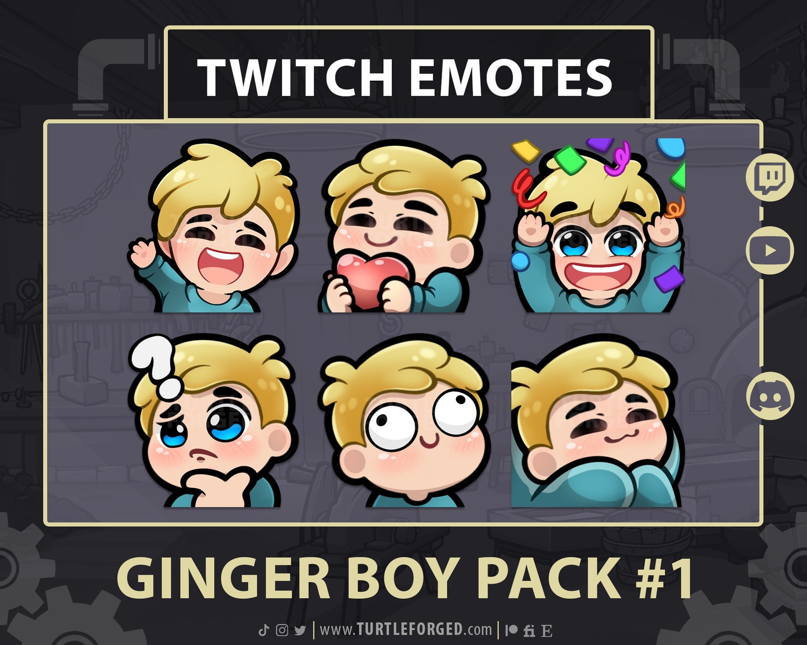 Cute Cartoon Guy Emote Pack 1 blonde Hair, Blue Eyes Wave, Heart, Hype ...