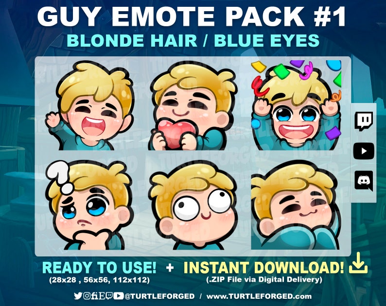 Cute Cartoon Guy Emote Pack 1 blonde Hair Blue Eyes - Etsy
