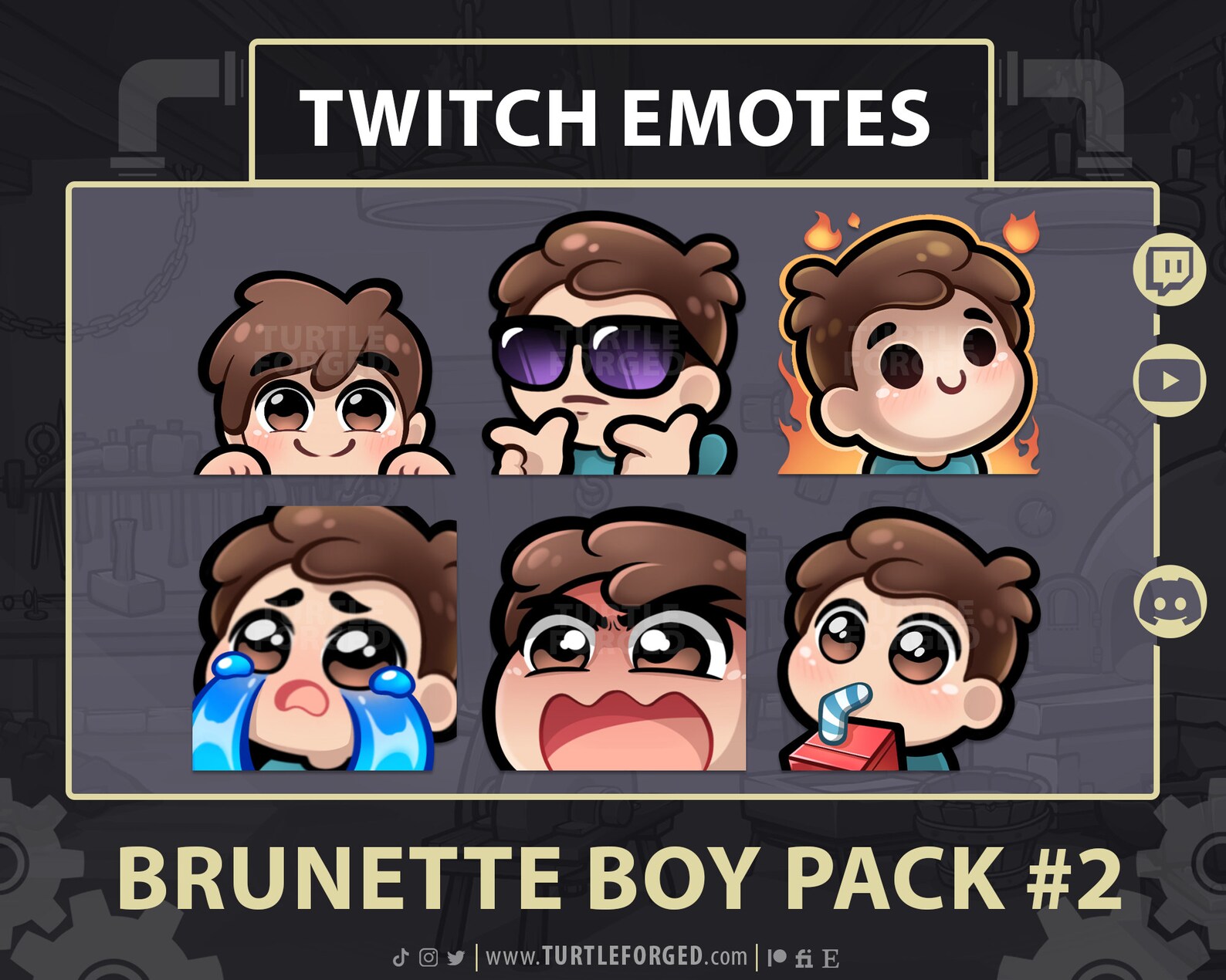 Cute Cartoon Guy Emote Pack 2 brown Hair Brown Eyes - Etsy