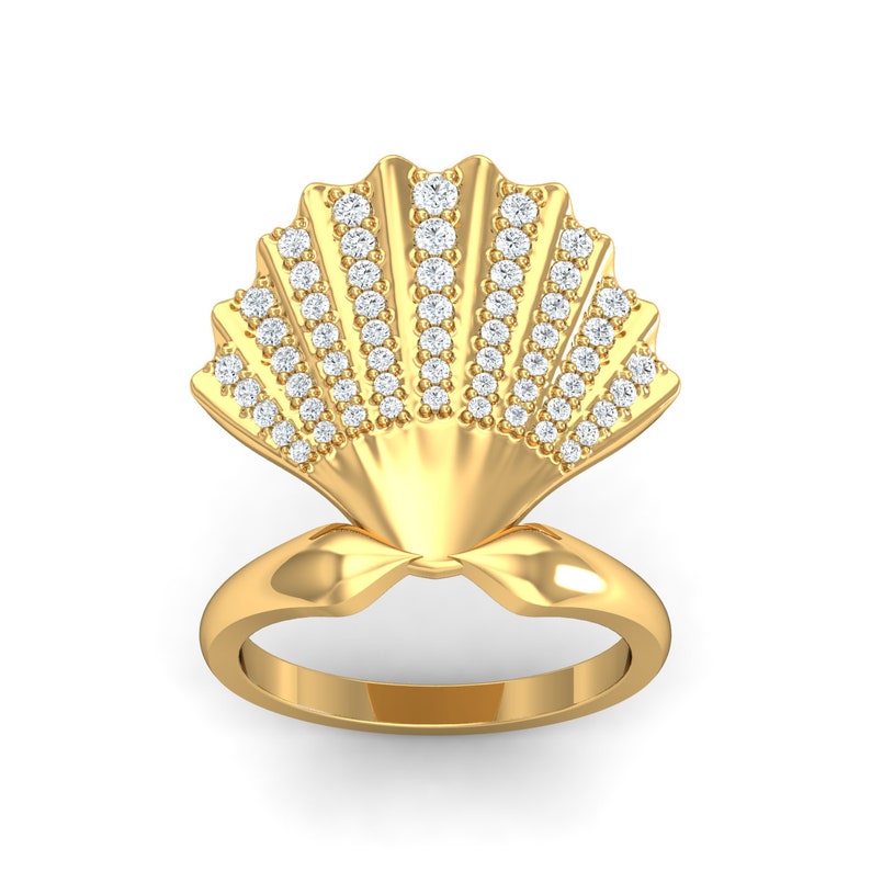 Seashell Ring Diamond Ring Anniversary Gift Statement - Etsy