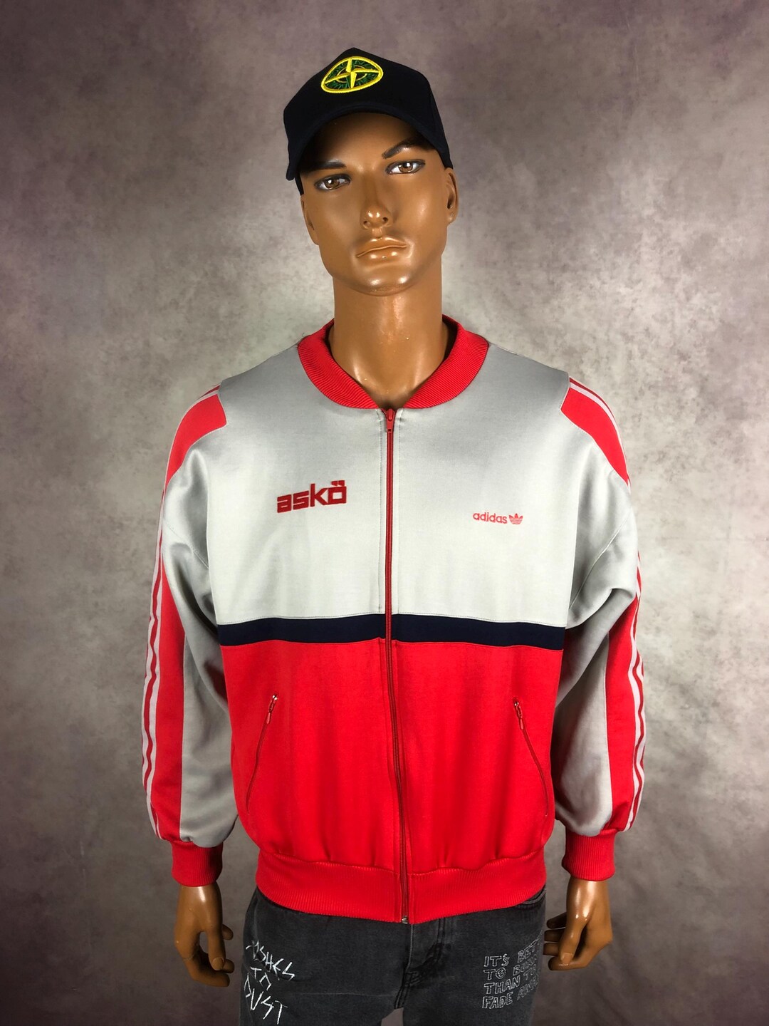 Vintage 90's Adidas Originals Olympic Bomber Track Grey Red Retro ...