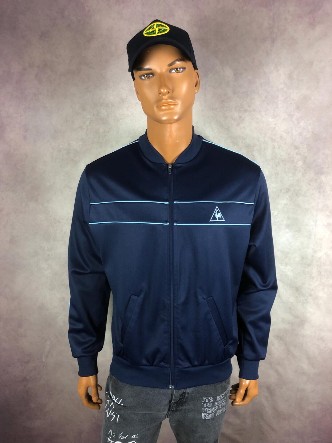 Vintage 80's Le Coq Sportif Olympic Bomber France Track Navy Retro ...