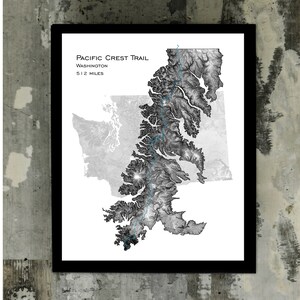 Washington PCT Topographic Map Art Gift Wachington Pacific Crest Trail ...