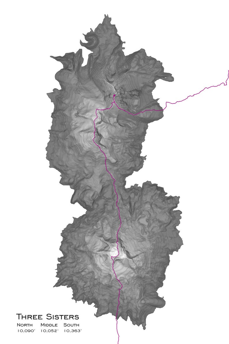 Three Sisters Topographic Map Art Oregon Wilderness Map | Etsy