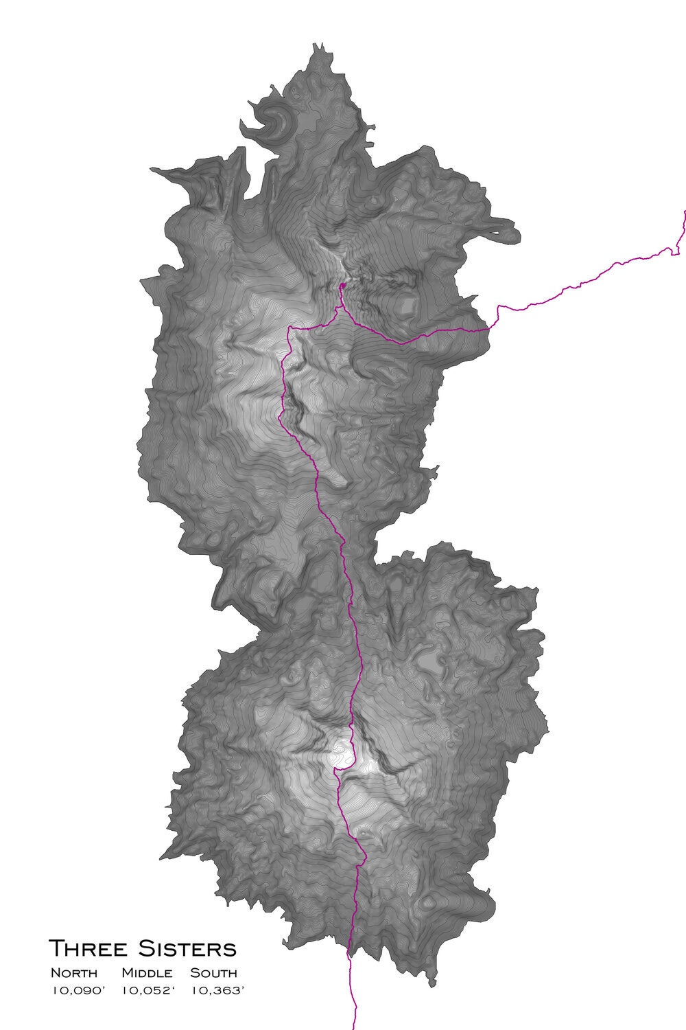 Three Sisters Topographic Map Art Oregon Wilderness Map | Etsy