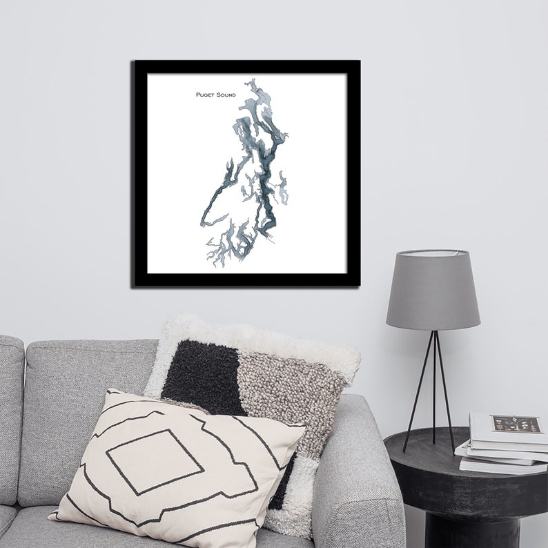 Puget Sound Map Bathymetric Depth Chart Seattle Gifts - Etsy