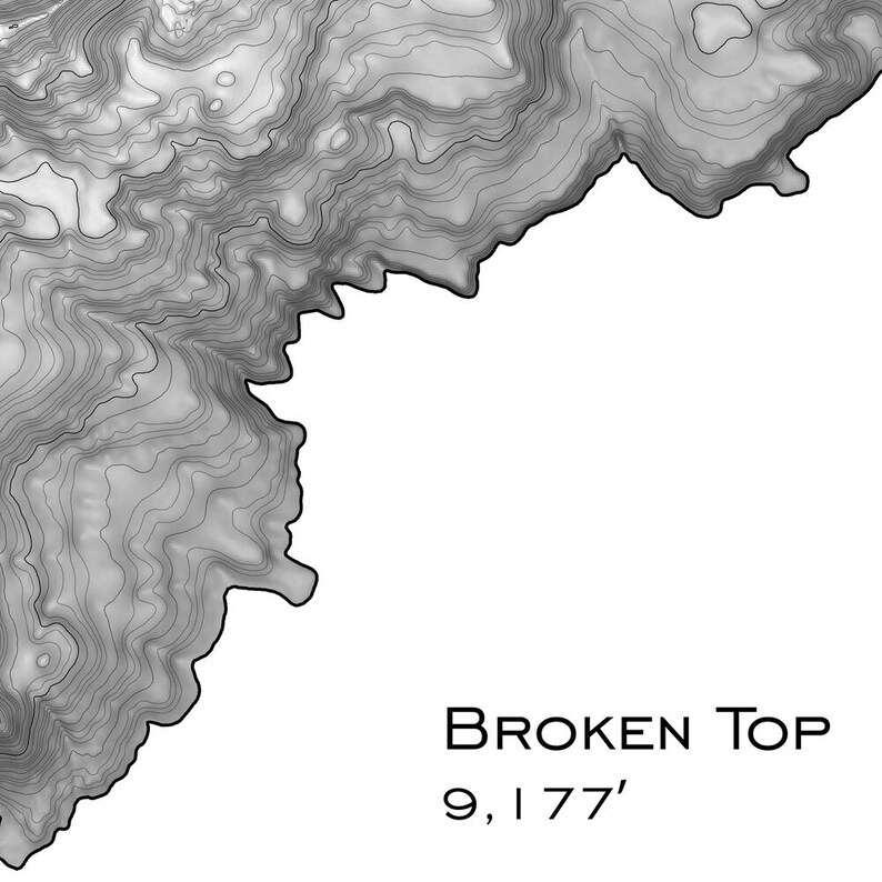 Broken Top Topographic Map Art Print Oregon Artwork Framed - Etsy
