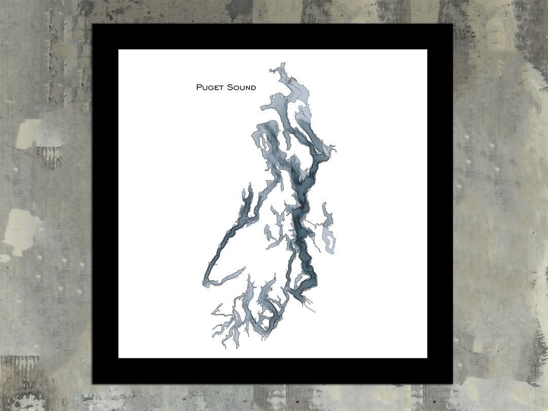 Puget Sound Map Bathymetric Depth Chart, Seattle Gifts - Etsy