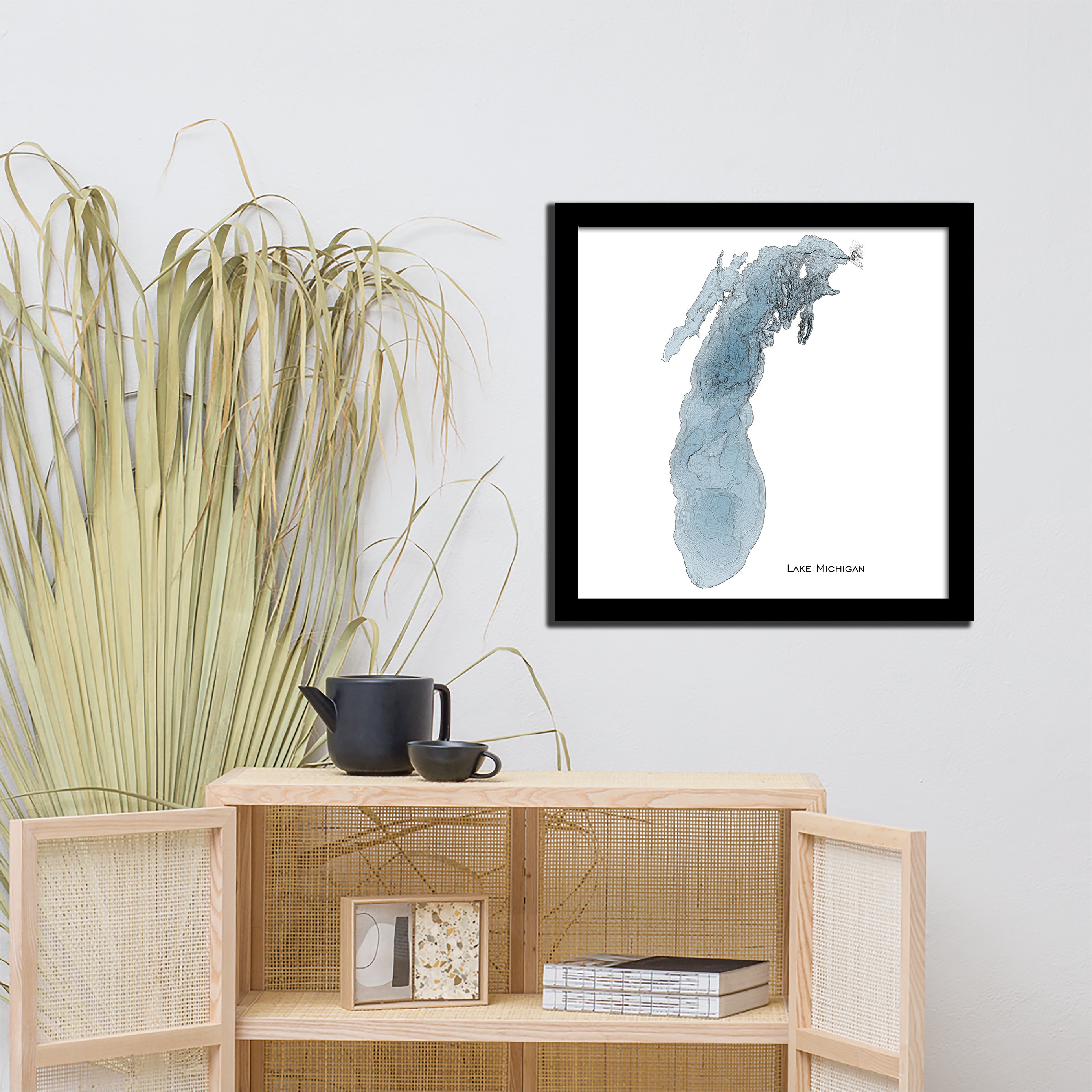 Lake Michigan Depth Chart Map Bathymetric Topographic Print, Great ...