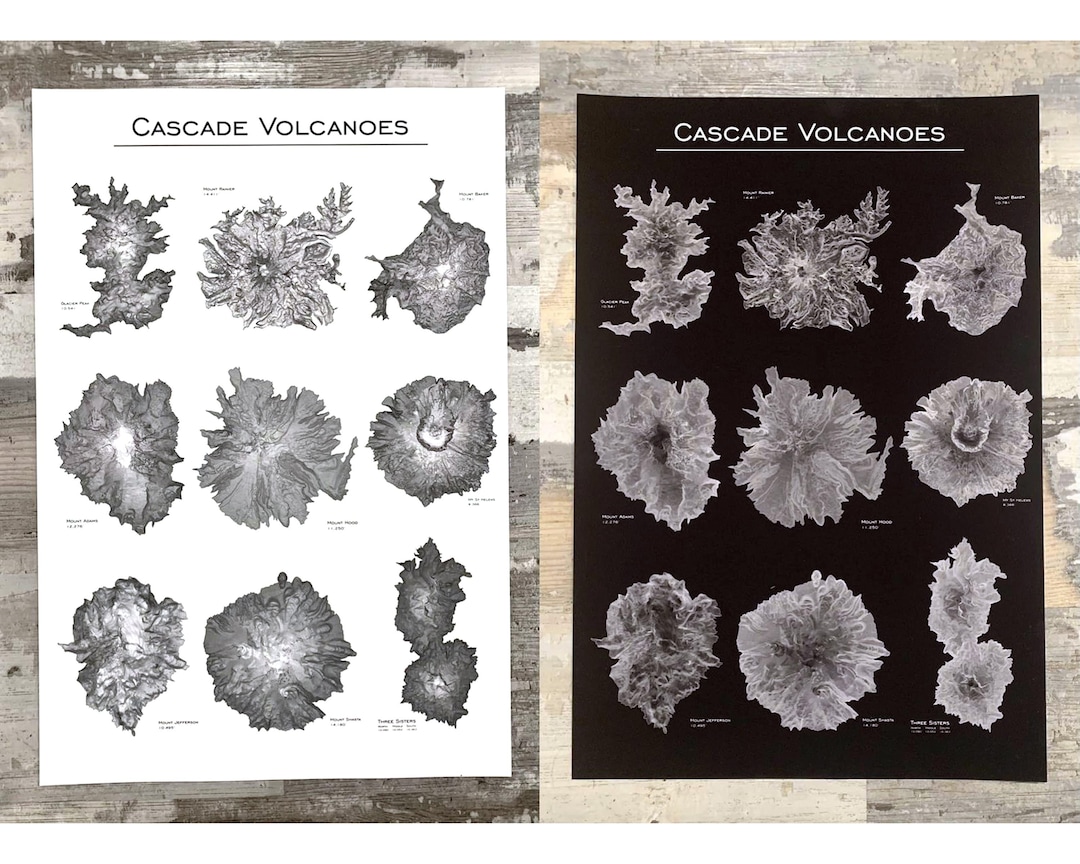Cascade Mountain Range Topographic Map Art Print | Pacific Northwest ...