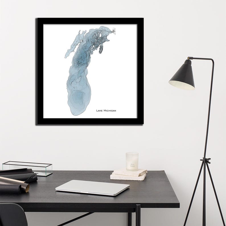 Lake Michigan Depth Chart Map | Bathymetric Topographic Print, Great ...