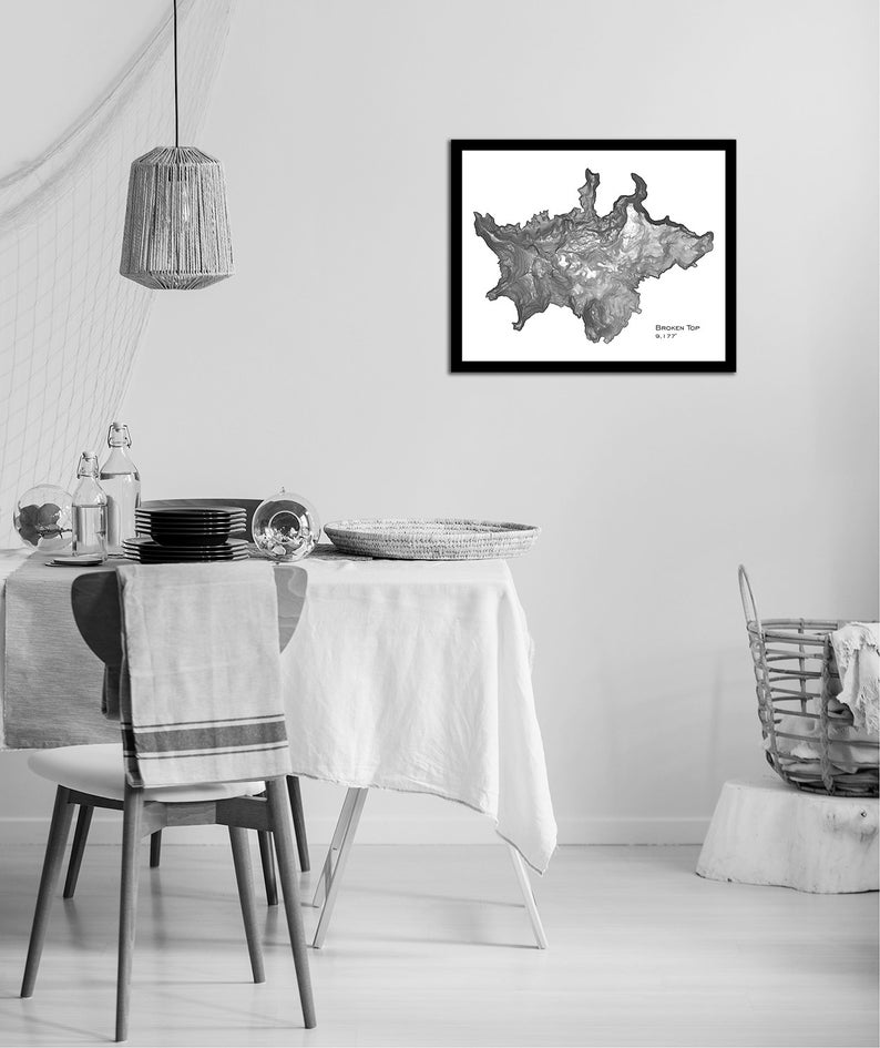 Broken Top Topographic Map Art Print Oregon Artwork Framed | Etsy