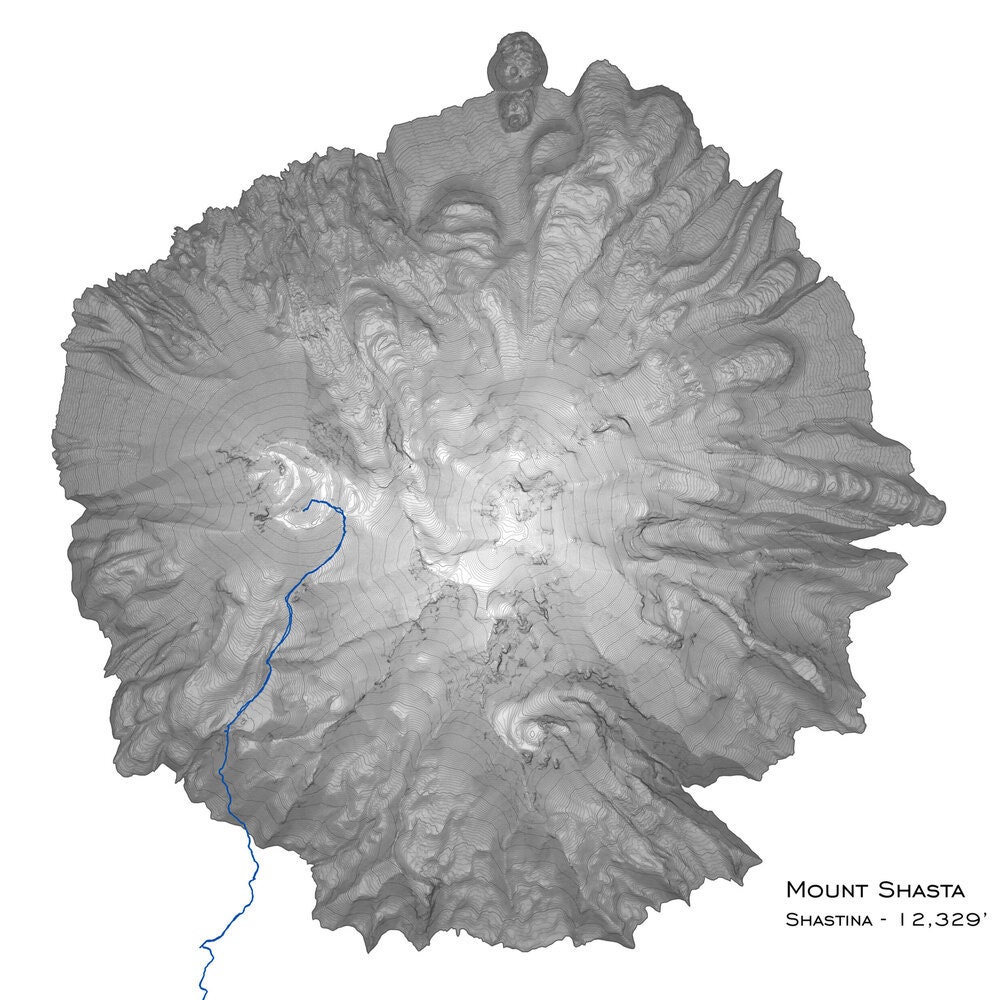 Mt Shasta Topographic Print Art Mount Shasta Map Art - Etsy