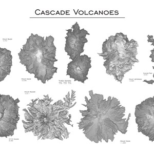 Cascade Mountain Range Topographic Map Art Print Pacific Northwest ...