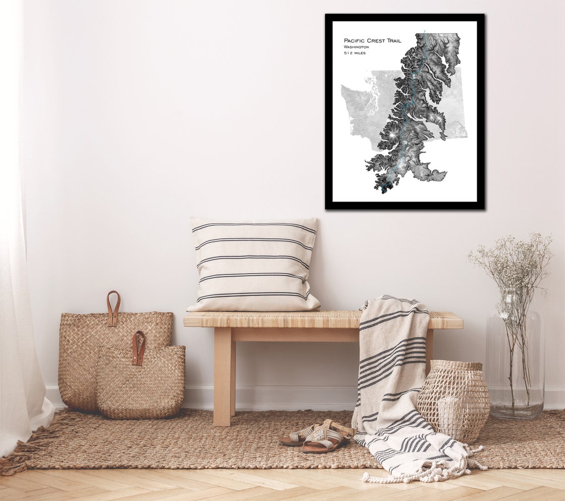 Washington PCT Topographic Map Art Gift Wachington Pacific | Etsy
