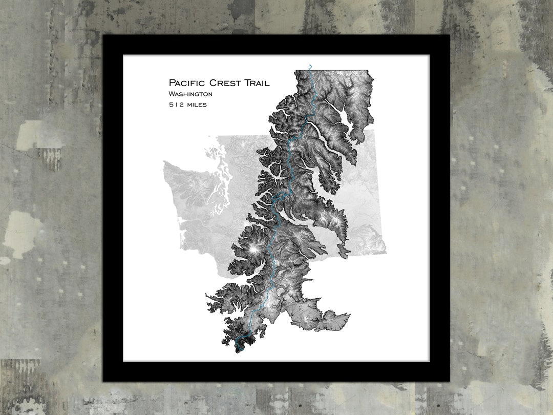 Washington PCT Topographic Map Art Gift Wachington Pacific Crest Trail ...