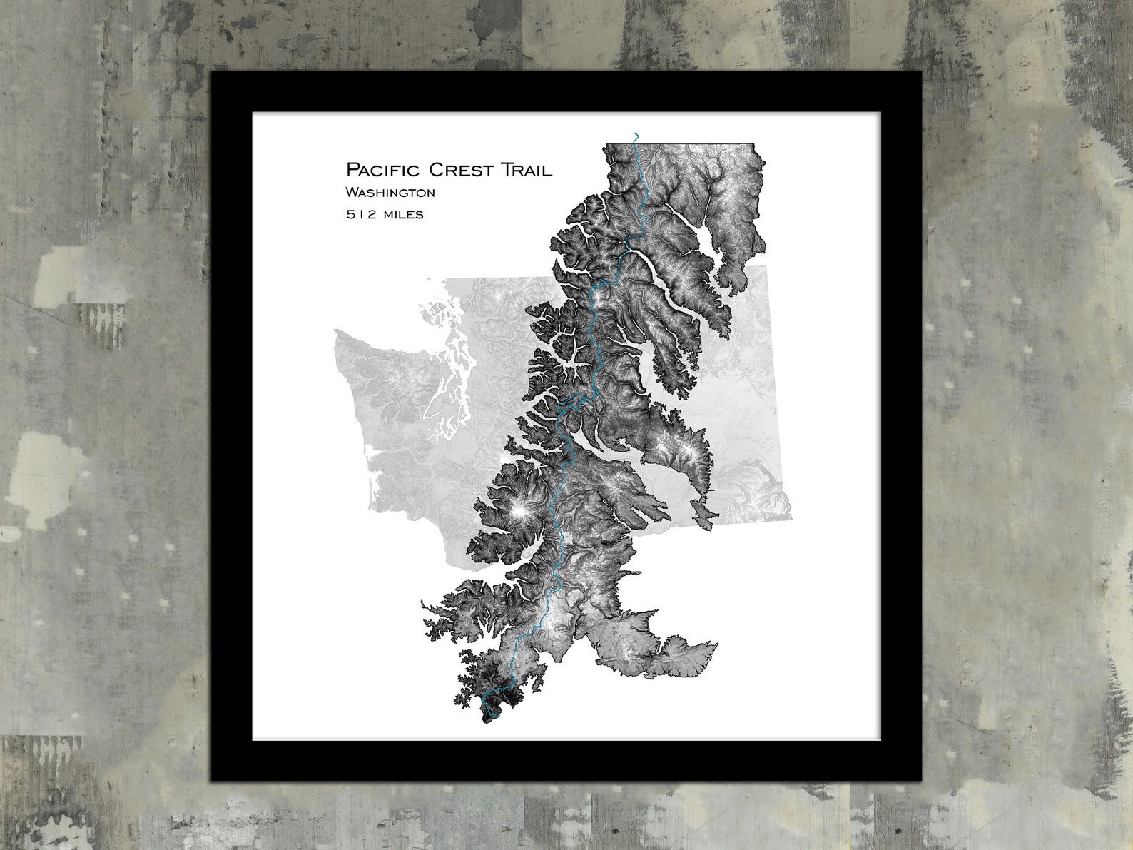 Washington PCT Topographic Map Art Gift Wachington Pacific Crest Trail ...