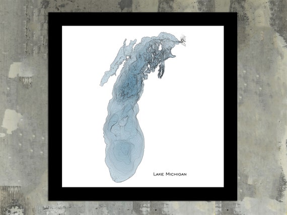 Lake Michigan Depth Chart Map Bathymetric Topographic Print | Etsy