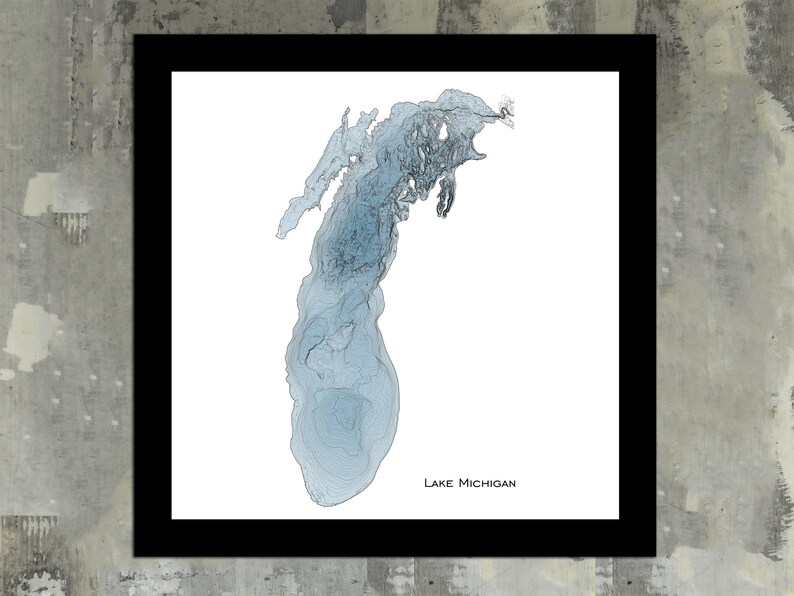 Lake Michigan Depth Chart Map Bathymetric Topographic Print, Great ...