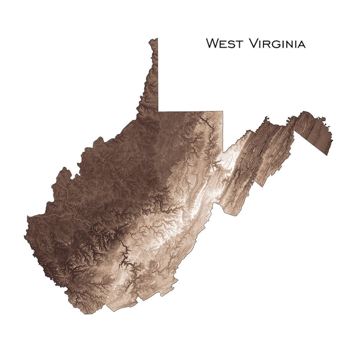 West Virginia Map Art Print US State Topographic Map - Etsy