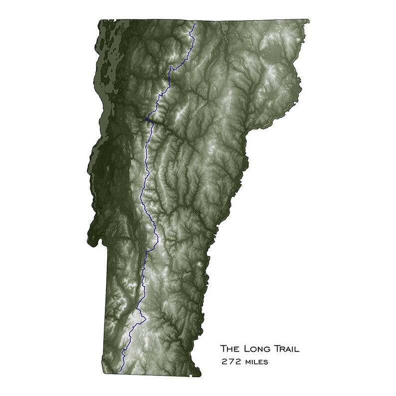 Long Trail Vermont Map Green Mountains Print, Gift for Hiker - Etsy