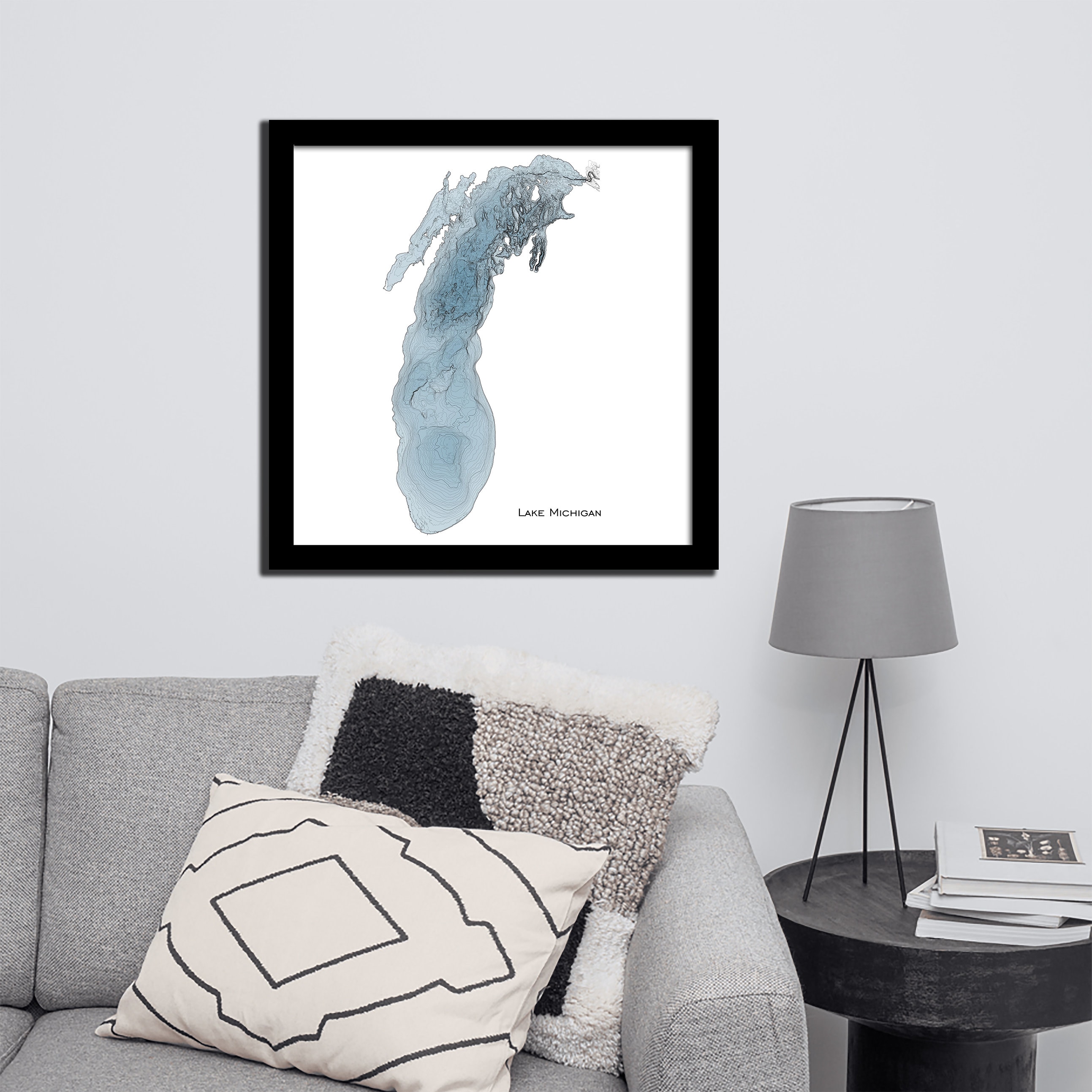 Lake Michigan Depth Chart Map Bathymetric Topographic Print, Great ...