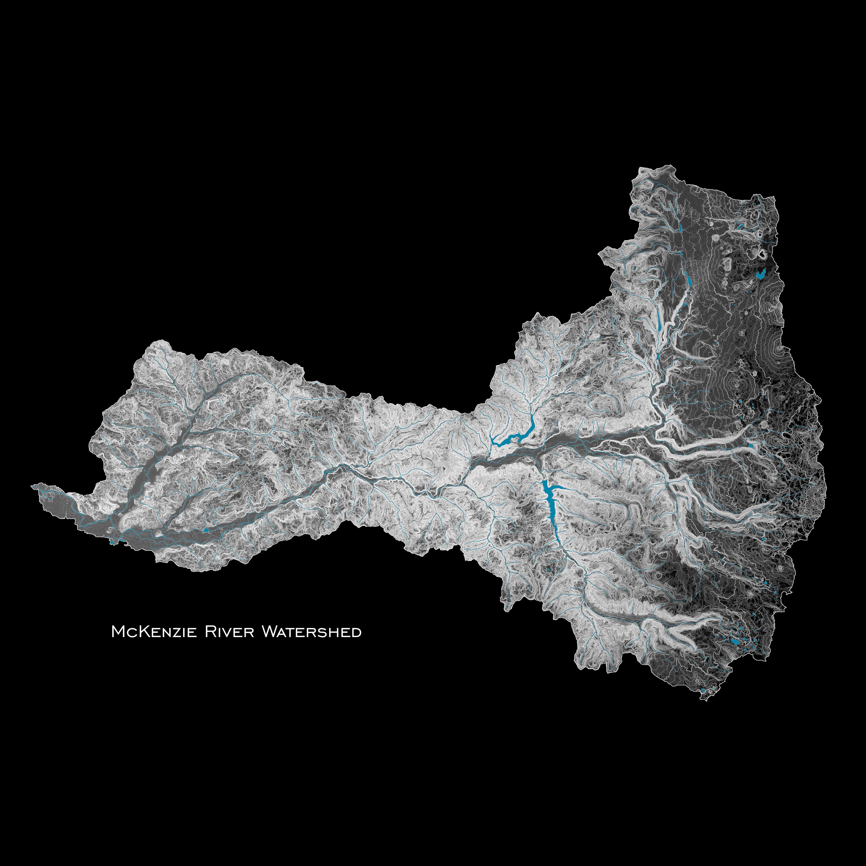 Mckenzie River Watershed Map Topographic River Map, PNW Lover Gift - Etsy