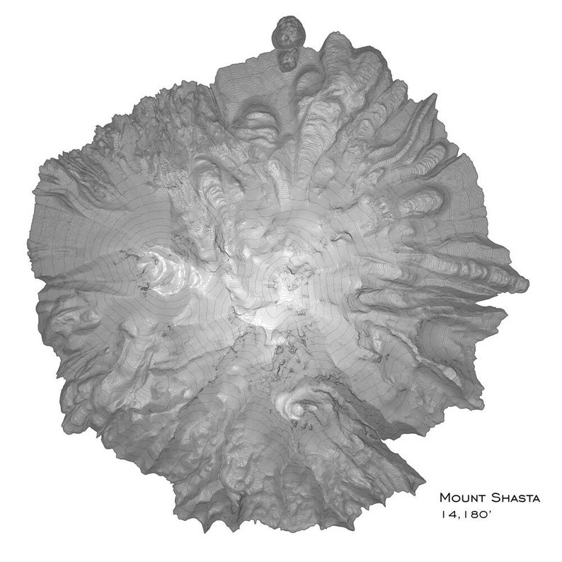 Mt Shasta Topographic Print Art Mount Shasta Map Art - Etsy