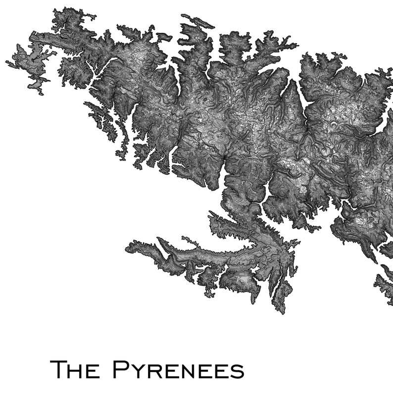 Pyrenees Map Art Print France Spain Mountains Topographic - Etsy