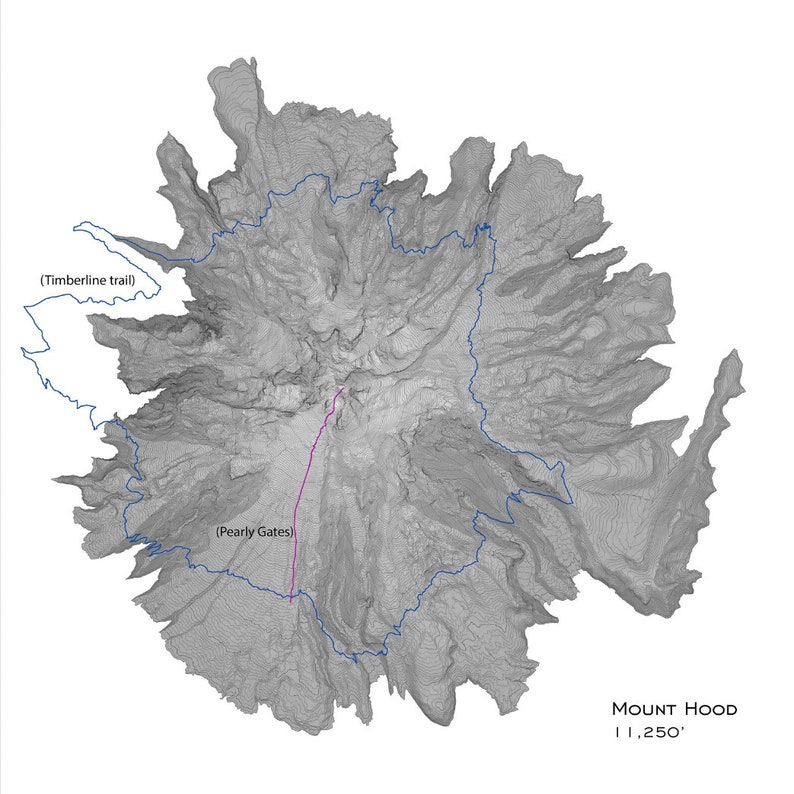 Mt Hood Topographic Map Wall Art Mount Hood Art Print | Etsy
