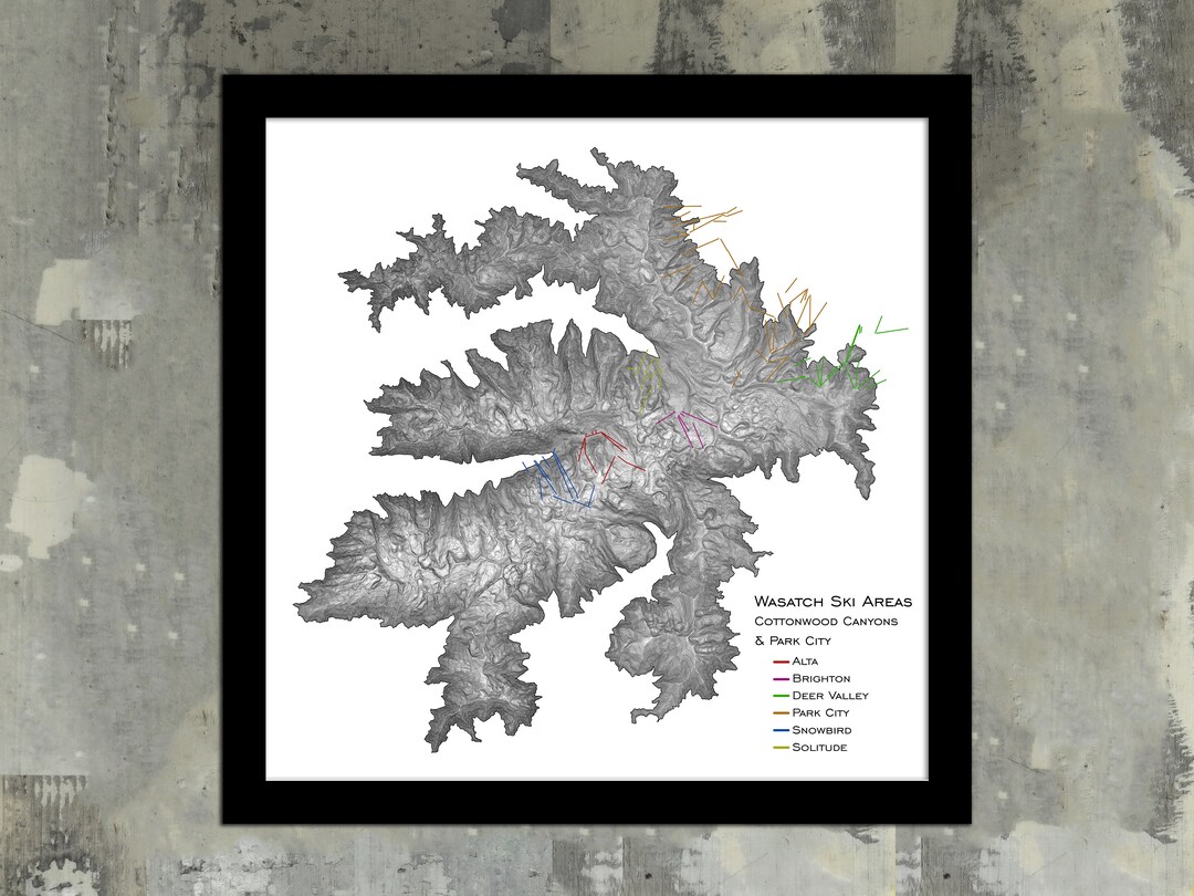 Wasatch Mountains Art Print Topographic Map Utah Ski Mountains Topo ...