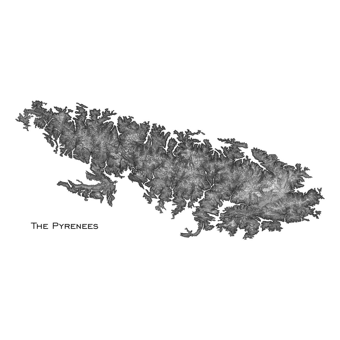 Pyrenees Map Art Print France Spain Mountains Topographic - Etsy