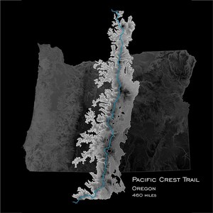 Oregon PCT Topographic Map Art Gift | Oregon Pacific Crest Trail Maps ...