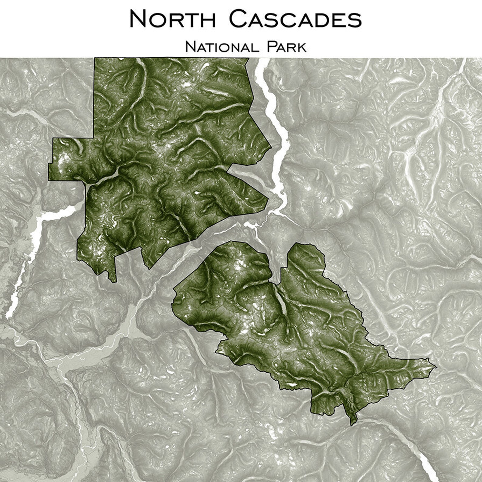 North Cascades National Park Map Wall Art North Cascades Topographic ...