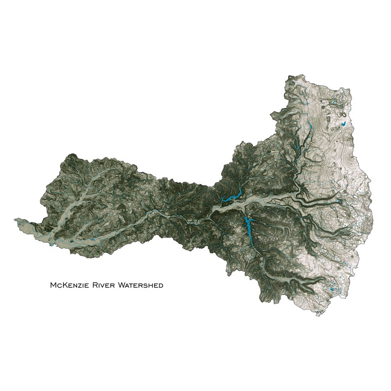 Mapa de la cuenca del río McKenzie / Mapa topográfico del río - Etsy México