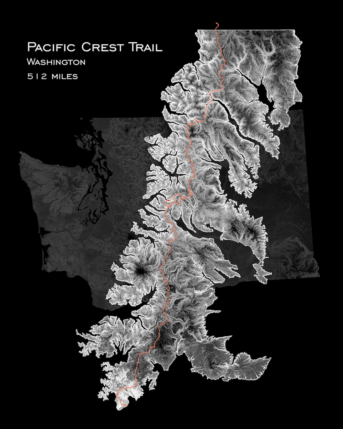Washington PCT Topographic Map Art Gift Wachington Pacific - Etsy