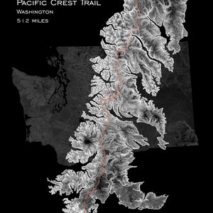 Washington PCT Topographic Map Art Gift Wachington Pacific Crest Trail ...