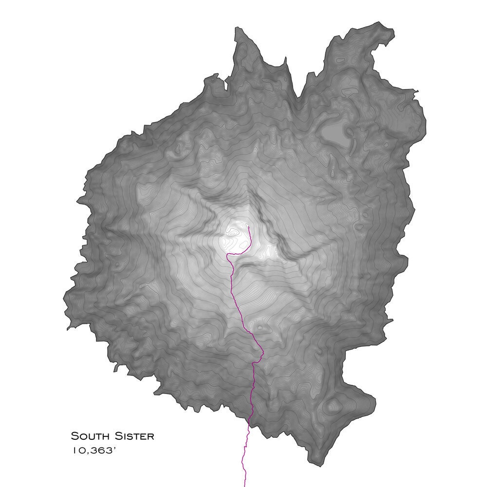 South Sister Map Art Print Three Sisters Topo Map Gift - Etsy