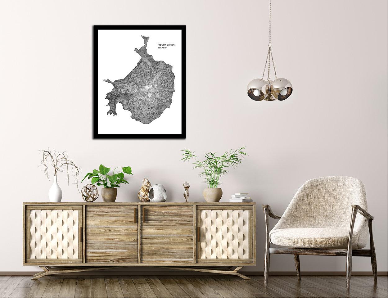 Mt Baker Topo Map Wall Art | Mount Baker Map Print, Washington ...