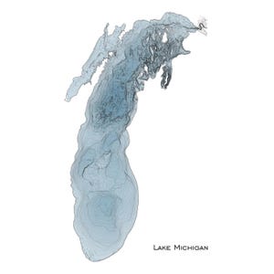 Lake Michigan Depth Chart Map | Bathymetric Topographic Print, Great ...