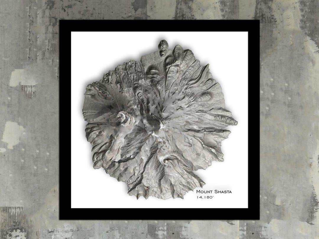 Mt Shasta Topographic Print Art | Mount Shasta Map Art, Shastina ...