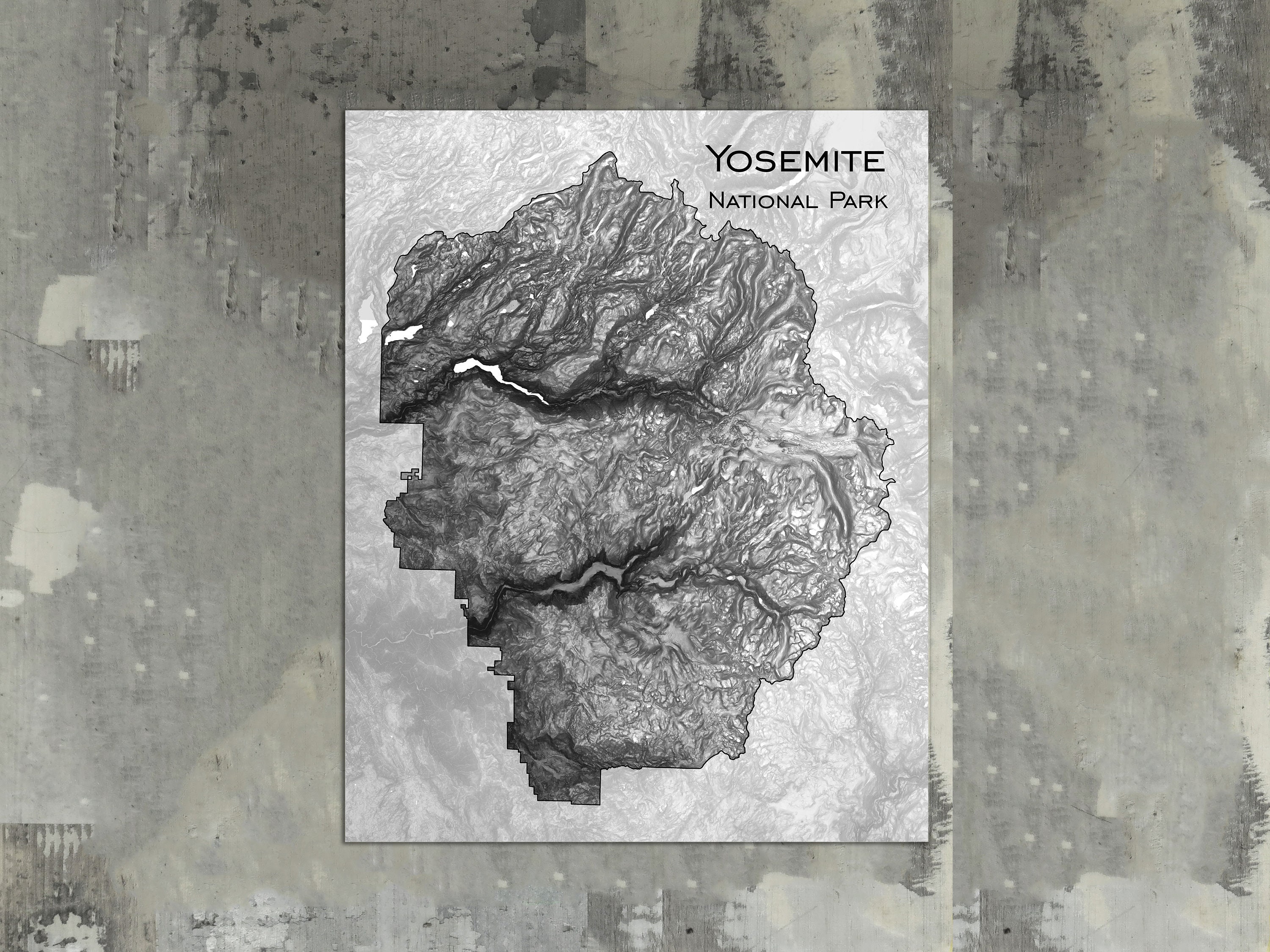 Yosemite Topographic Map Art Print Yosemite National Park Map Wall Art ...