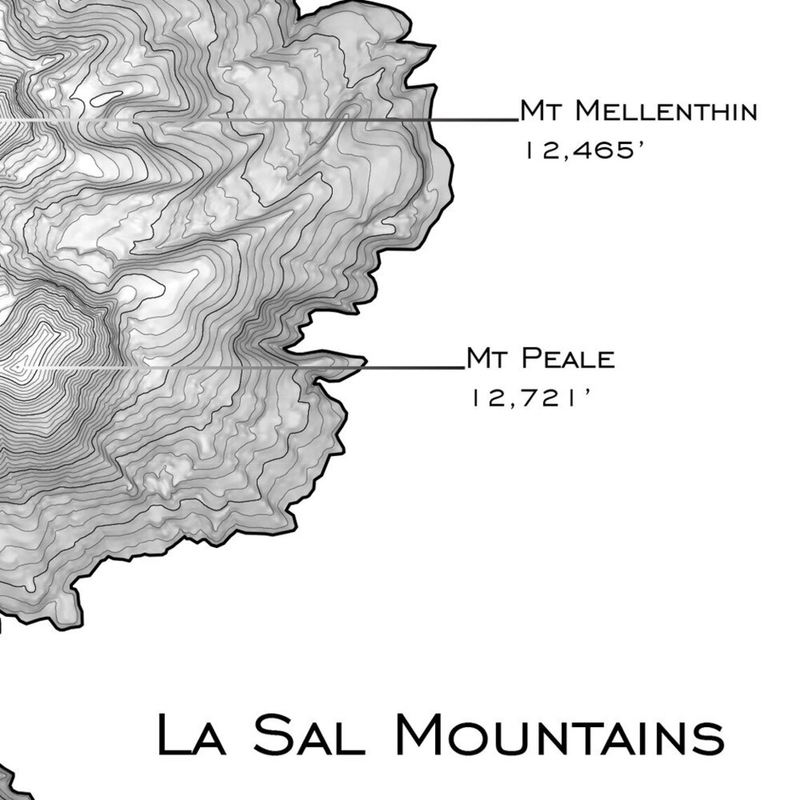 La Sal Mountains Map Art Print Mountain Range Topographic - Etsy