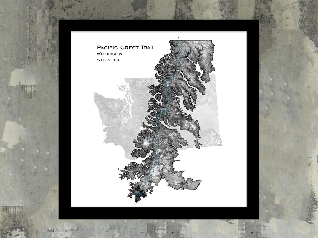 Washington PCT Topographic Map Art Gift | Wachington Pacific Crest ...