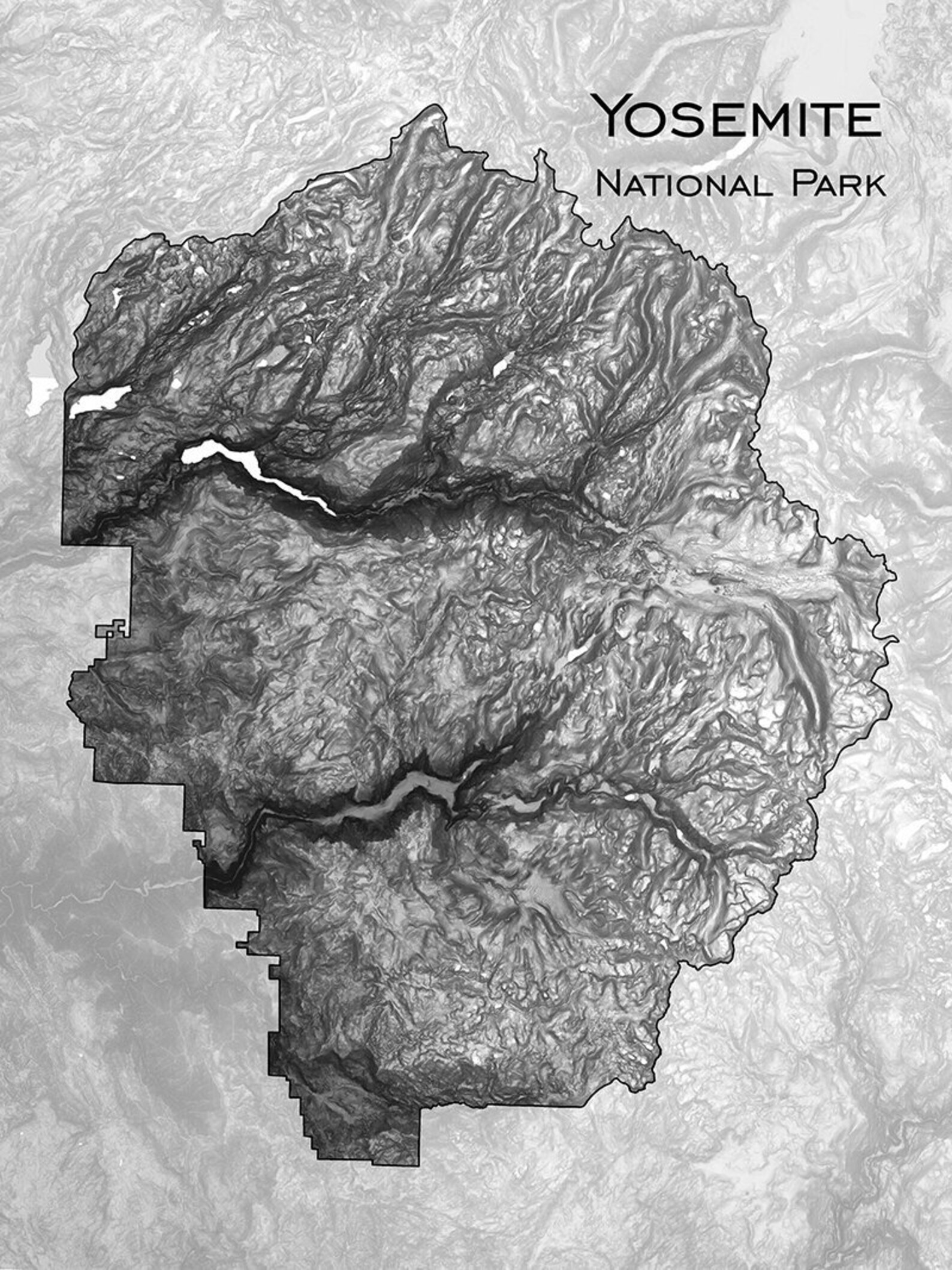 Yosemite Topographic Map Art Print Yosemite National Park Map Wall Art ...